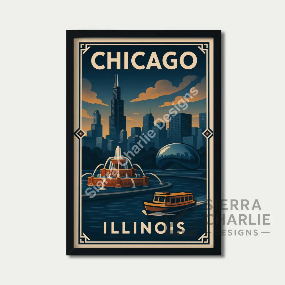 Chicago Illinois Art Deco Travel Poster – Sierra Charlie Designs, LLC.